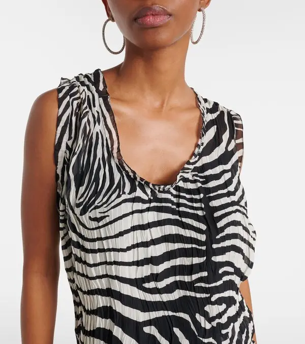 Blumarine Zebra Print Asymmetric Chiffon Mini Dress - Black