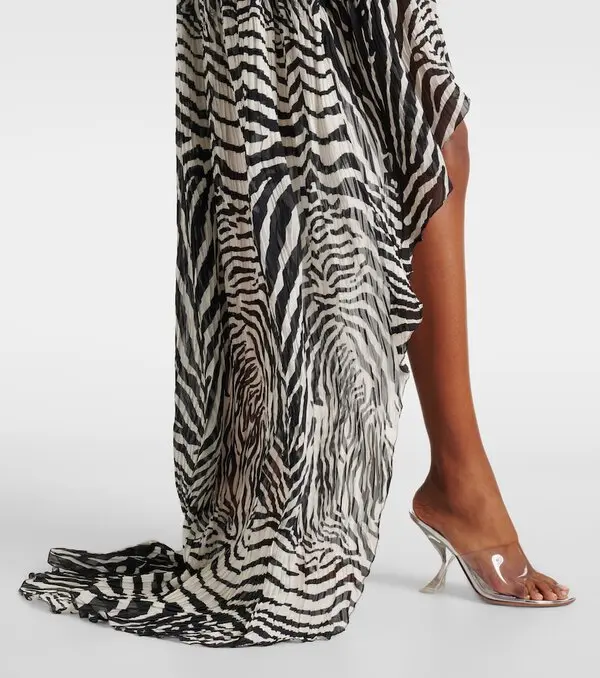 Blumarine Zebra Print Asymmetric Chiffon Mini Dress - Black