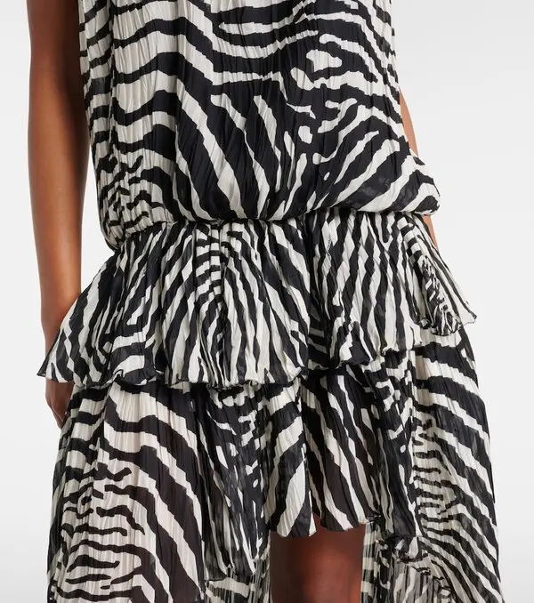 Blumarine Zebra Print Asymmetric Chiffon Mini Dress - Black