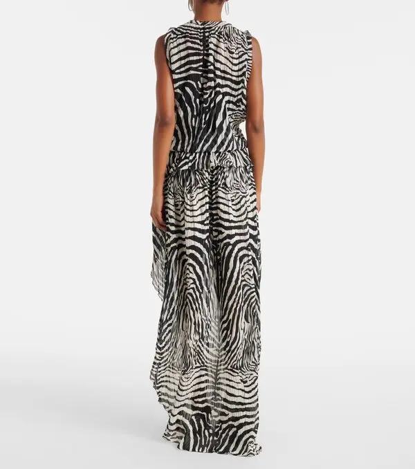 Blumarine Zebra Print Asymmetric Chiffon Mini Dress - Black
