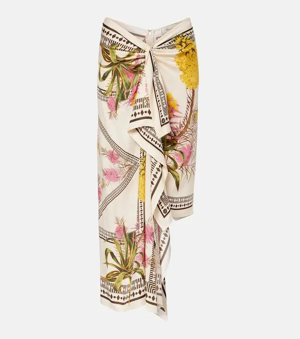 Blumarine Asymmetric Draped Printed Twill Midi Skirt - Multicoloured