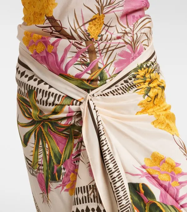 Blumarine Asymmetric Draped Printed Twill Midi Skirt