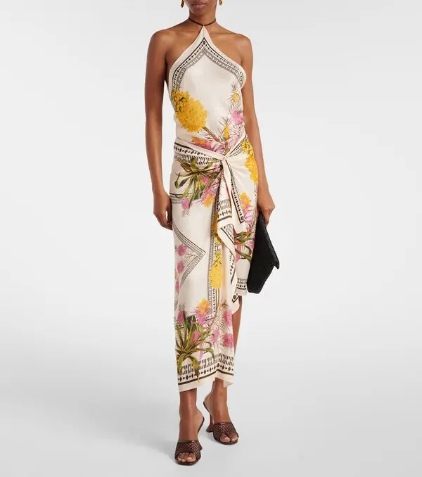 Blumarine Asymmetric Draped Printed Twill Midi Skirt