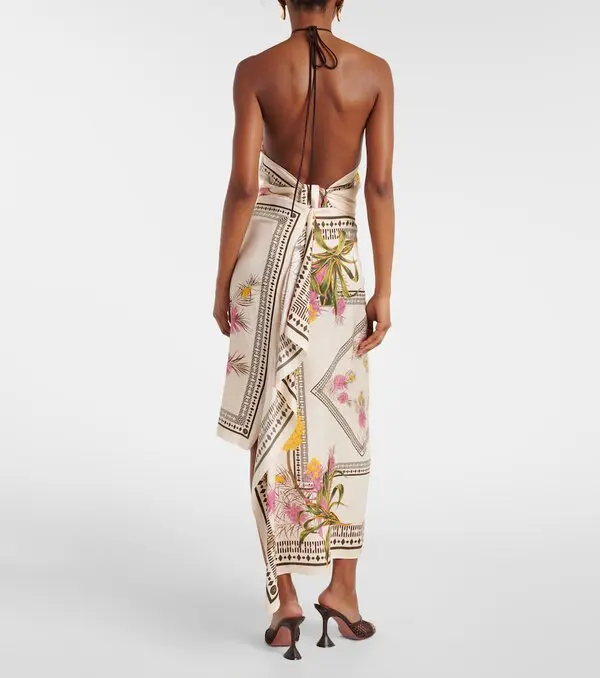 Blumarine Asymmetric Draped Printed Twill Midi Skirt