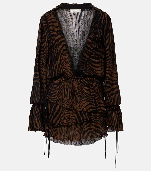 Blumarine Zebra-print Chiffon Mini Dress - Brown