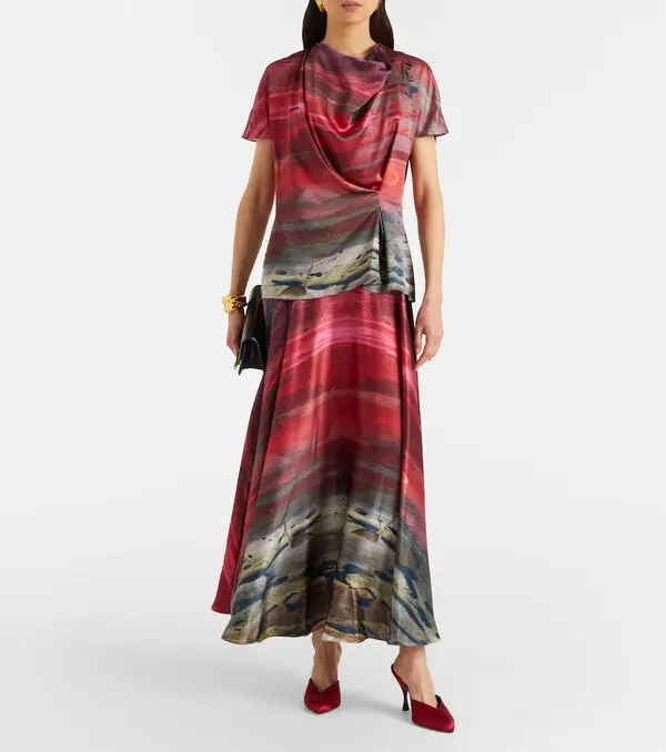 ROKSANDA Printed Draped Silk Satin Top