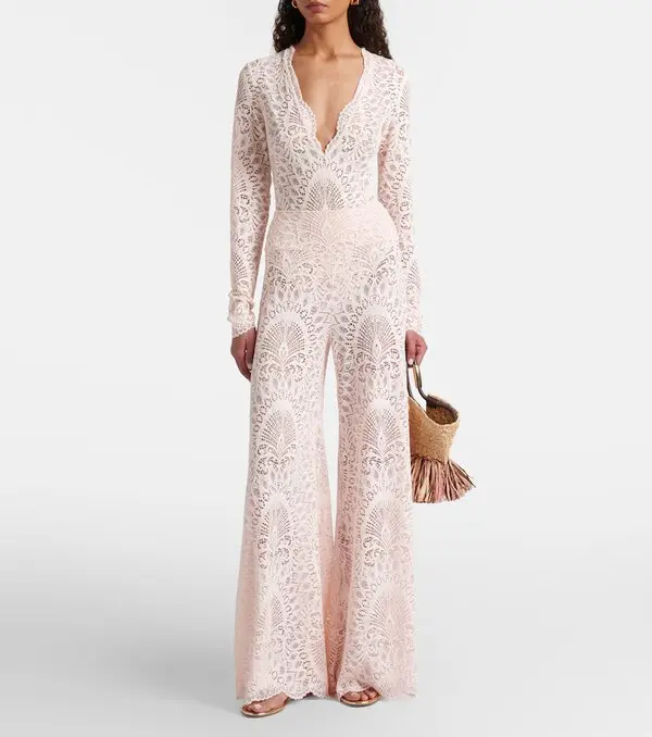 ALEXANDRA MIRO Paloma Lace Wide-leg Pants In Cream