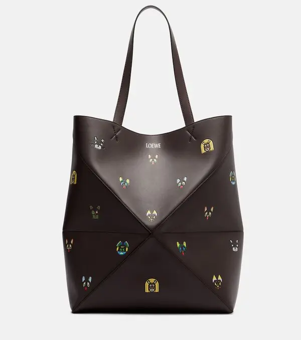 Loewe X Louis Wain Puzzle Fold Cats Leather Tote Bag - Brown