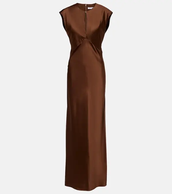 Veronica Beard Nelzy Silk-blend Satin Maxi Dress - Brown