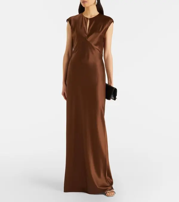 Veronica Beard Nelzy Silk-blend Satin Maxi Dress In Walnut
