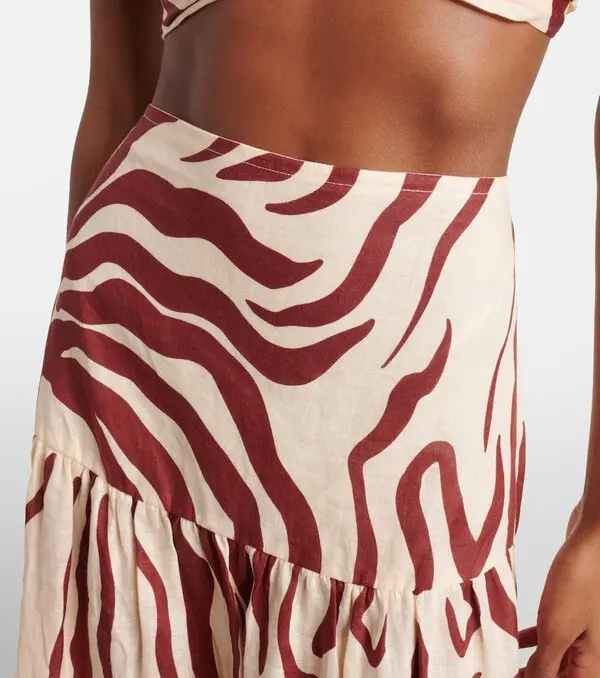 Johanna Ortiz Gathered Printed Linen Maxi Skirt