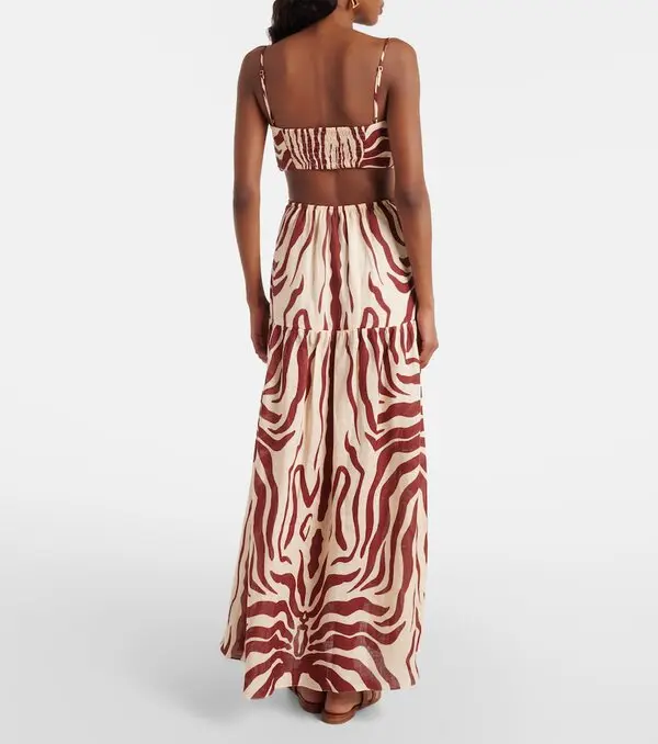 Johanna Ortiz Gathered Printed Linen Maxi Skirt