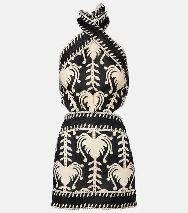 Johanna Ortiz Cutout Printed Mini Dress - Black