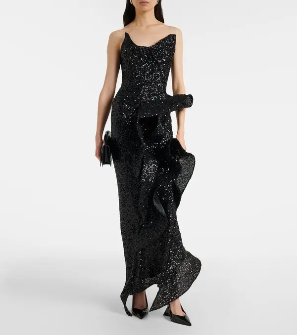 Maticevski Thistle Wave Ruffled Sequined Gown