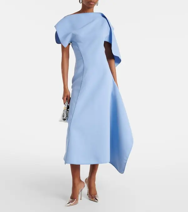 Maticevski Diadem Draped Midi Dress In Sky Bonded