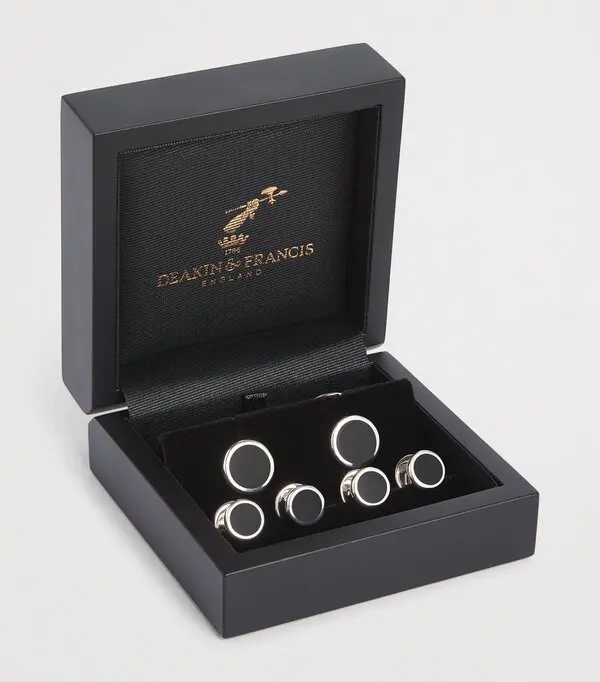 DEAKIN & FRANCIS Sterling And Onyx Round Cufflinks