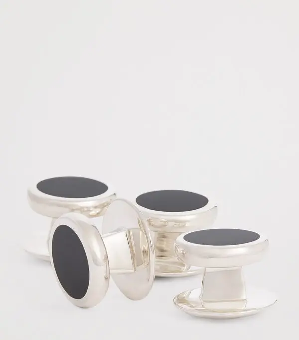 DEAKIN & FRANCIS Sterling And Onyx Round Cufflinks