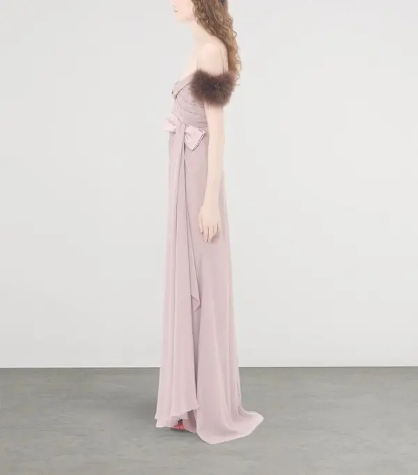 Valentino Garavani Silk Feather-trim Gown