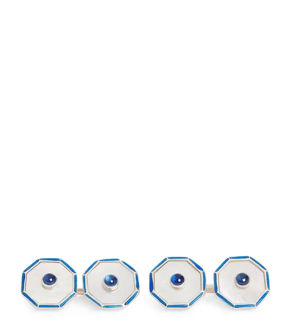 DEAKIN & FRANCIS Sterling Silver, Mother-of-pearl And Sapphire Cufflinks - Blue