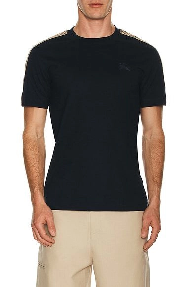 Burberry Check Sleeve Tee - Navy