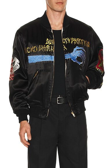WACKO MARIA X Neck Face Embroidered Bomber Jacket - Black