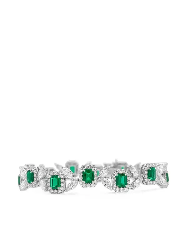 HYT JEWELRY Emerald And Diamond Tennis Bracelet In 18k White Gold - Silver