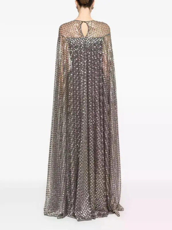 NISSA Sequined Cape Maxi Dress - Grey