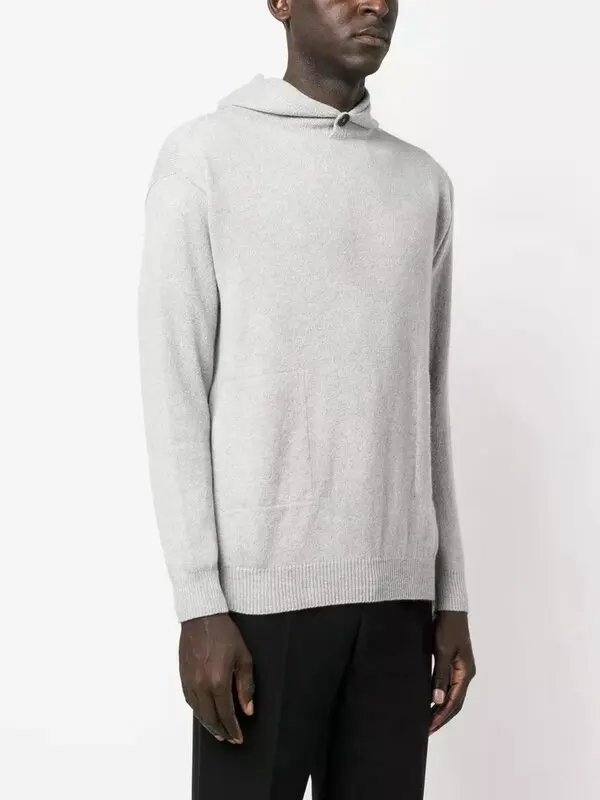 Malo Buttoned-hood Knit Sweater - Grey