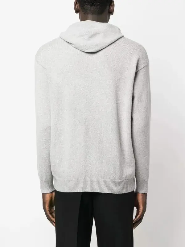 Malo Buttoned-hood Knit Sweater - Grey