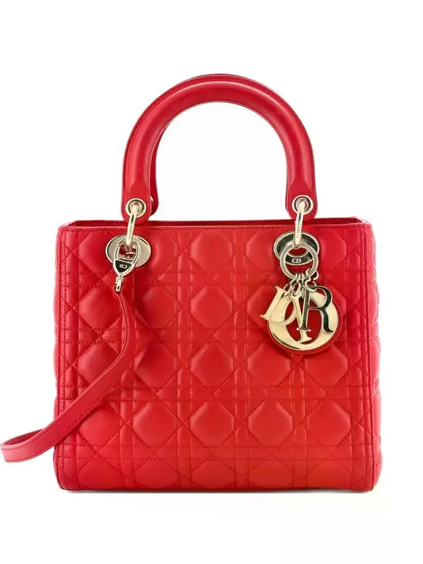 Dior Lady Bag Cannage Quilt Lambskin Satchel - Red