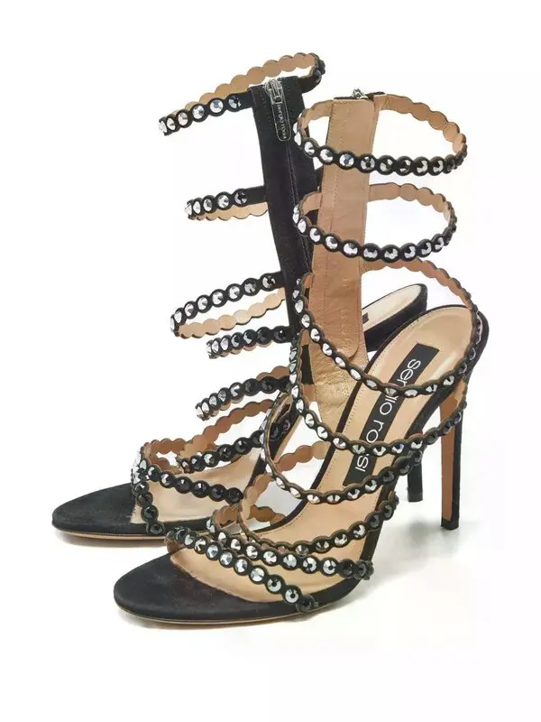 SERGIO ROSSI Embellished Zip Up Sandals - Black