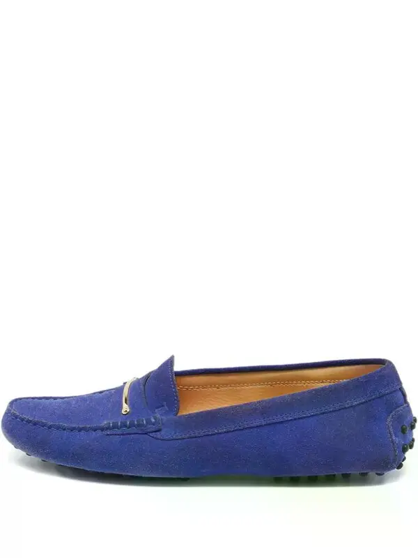 TOD'S Suede Loafers With Gold-tone Logo Detail - Blue
