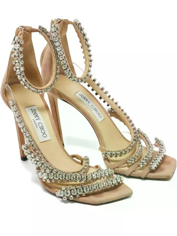 JIMMY CHOO Josefine Embellished Stiletto Heel Sandals - Neutrals