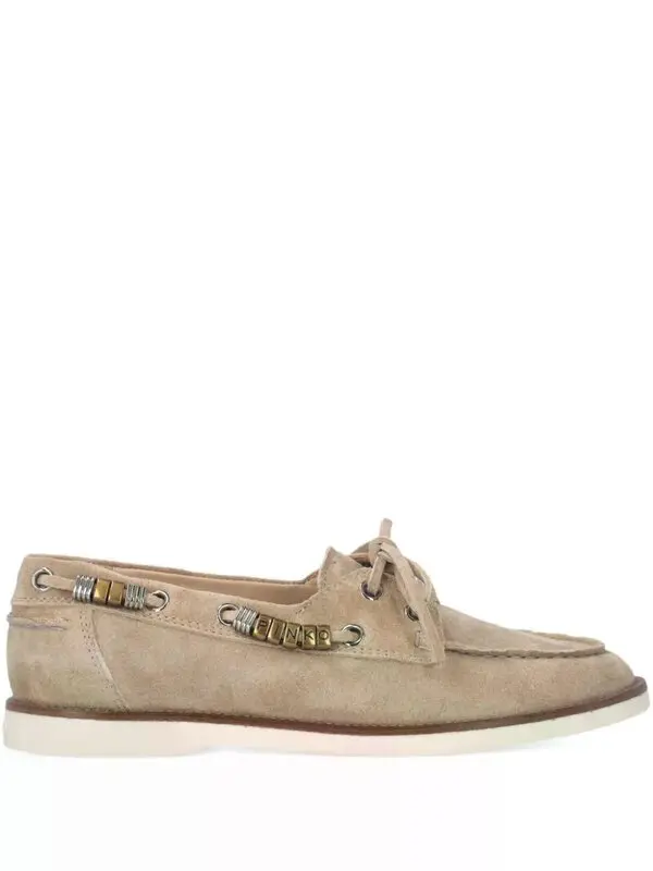Pinko Suede Lace-up Loafers With Metal Bead Detailing - Neutrals