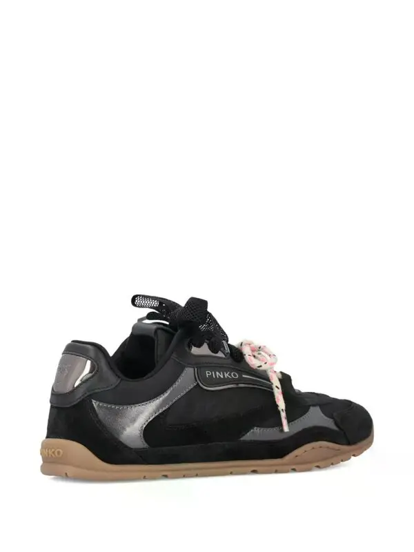 Pinko Lace-up Panelled Technical Fabric, Suede, And Leather Sneakers