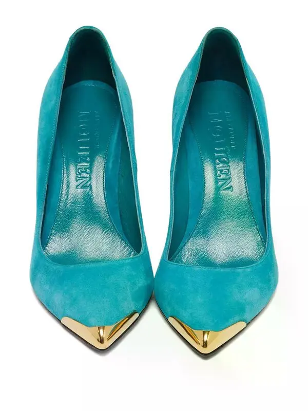 Alexander McQueen Suede Pointed-toe Stiletto Pumps With Gold-tone Toecap