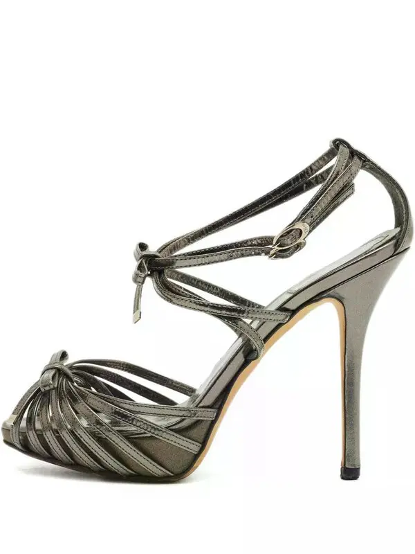 Dior Metallic Bow Detail Platform Sandals - Grey