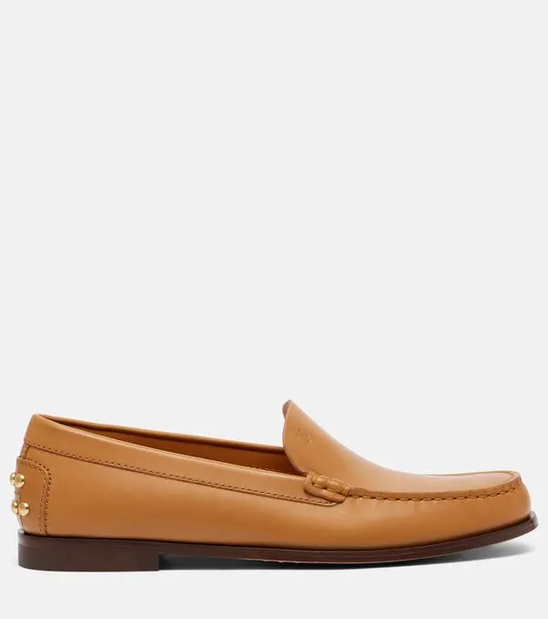 TOD'S Studded Leather Loafers - Brown