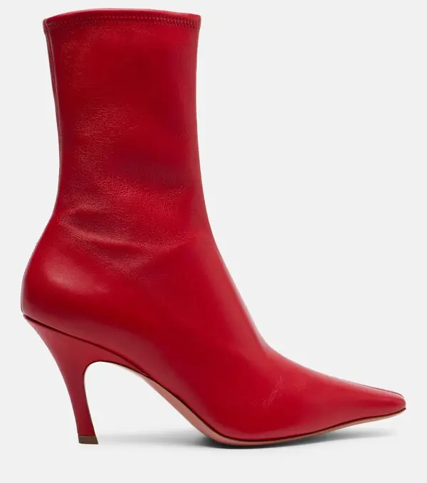 Amina Muaddi Jamie 80 Leather Ankle Boots - Red
