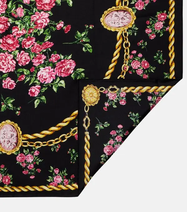 Dolce & Gabbana Floral Silk Scarf - Black