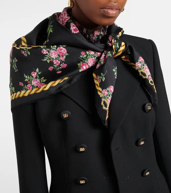 Dolce & Gabbana Floral Silk Scarf - Black