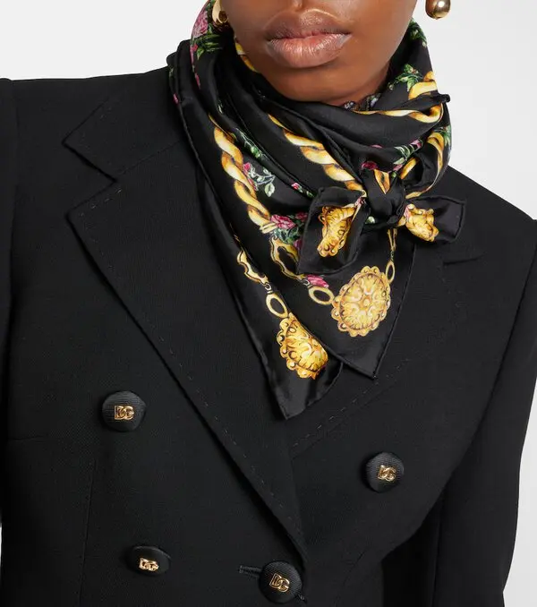 Dolce & Gabbana Floral Silk Scarf - Black