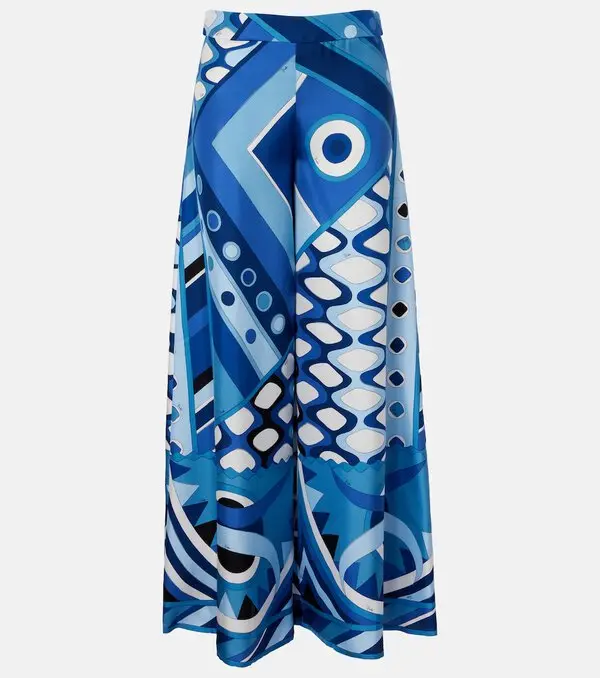 Emilio Pucci Vivara High-rise Silk Wide-leg Trousers - Blue