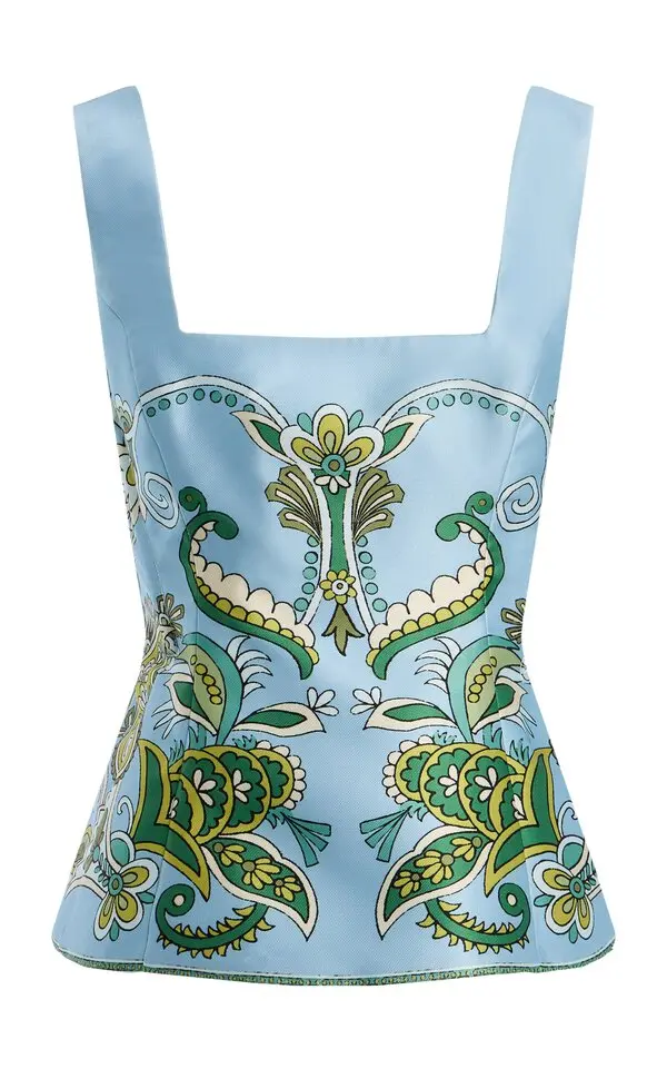 ALEMAIS Marion Printed Twill Peplum Top - Blue