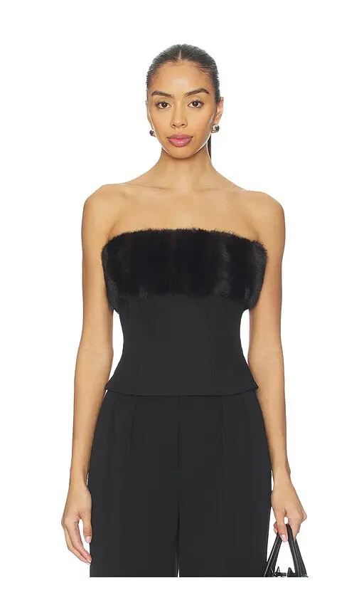 Apparis Ivy Tube Top With Faux Fur Trim - Black