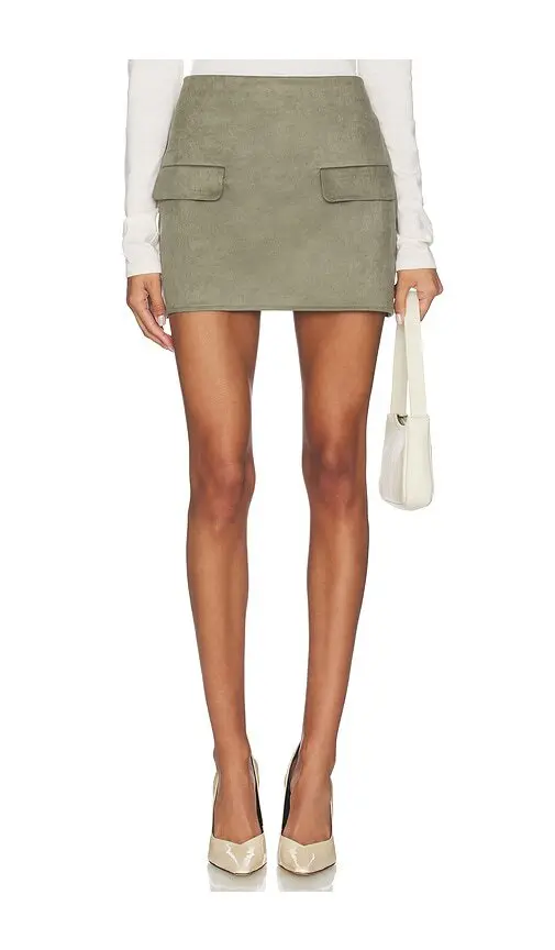 SNDYS. Amelia Faux Suede Mini Skirt - Olive