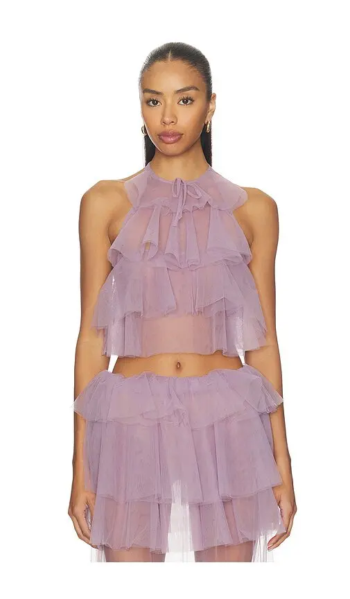 AKNVAS Tulle Ruffle Halterneck Top