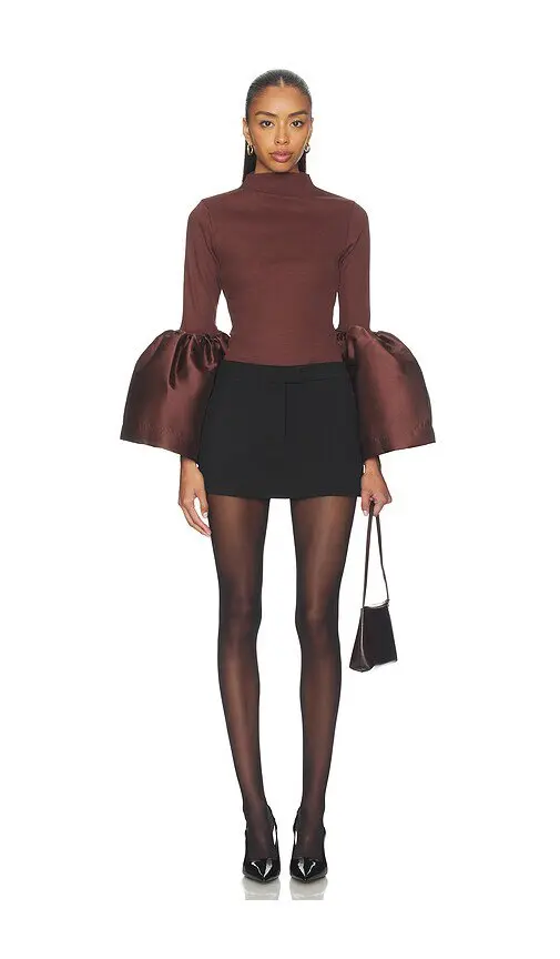 MARQUES' ALMEIDA Heavy Satin Turtleneck Puff Sleeve Top