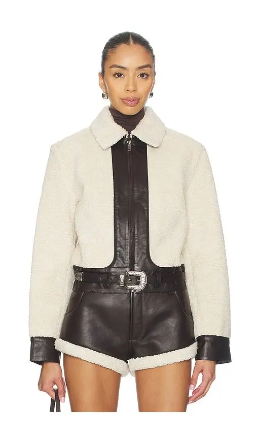 UNDERSTATED LEATHER Faux Shearling Cropped Jacket
