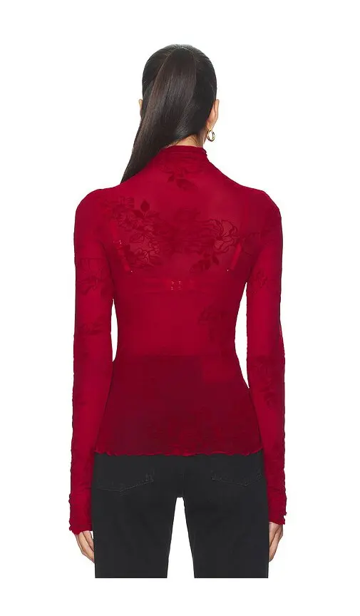 Free People Floral Mesh Long Sleeve Top